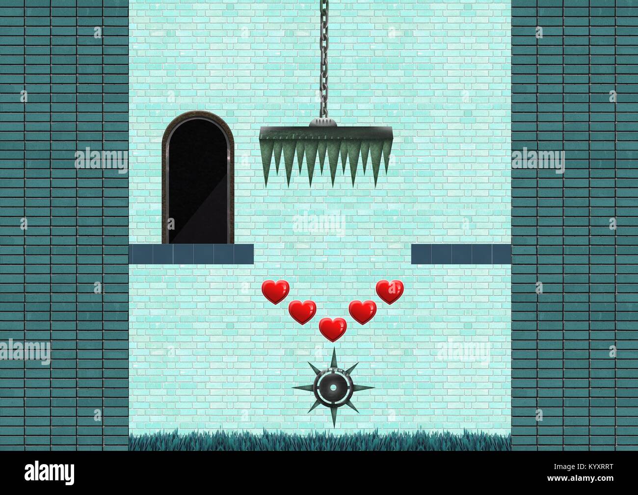 Computer Game Level with hearts and traps Stock Photo - Alamy