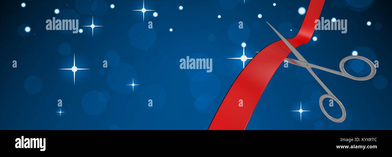 Scissors cutting ribbon with stars Stock Photo - Alamy