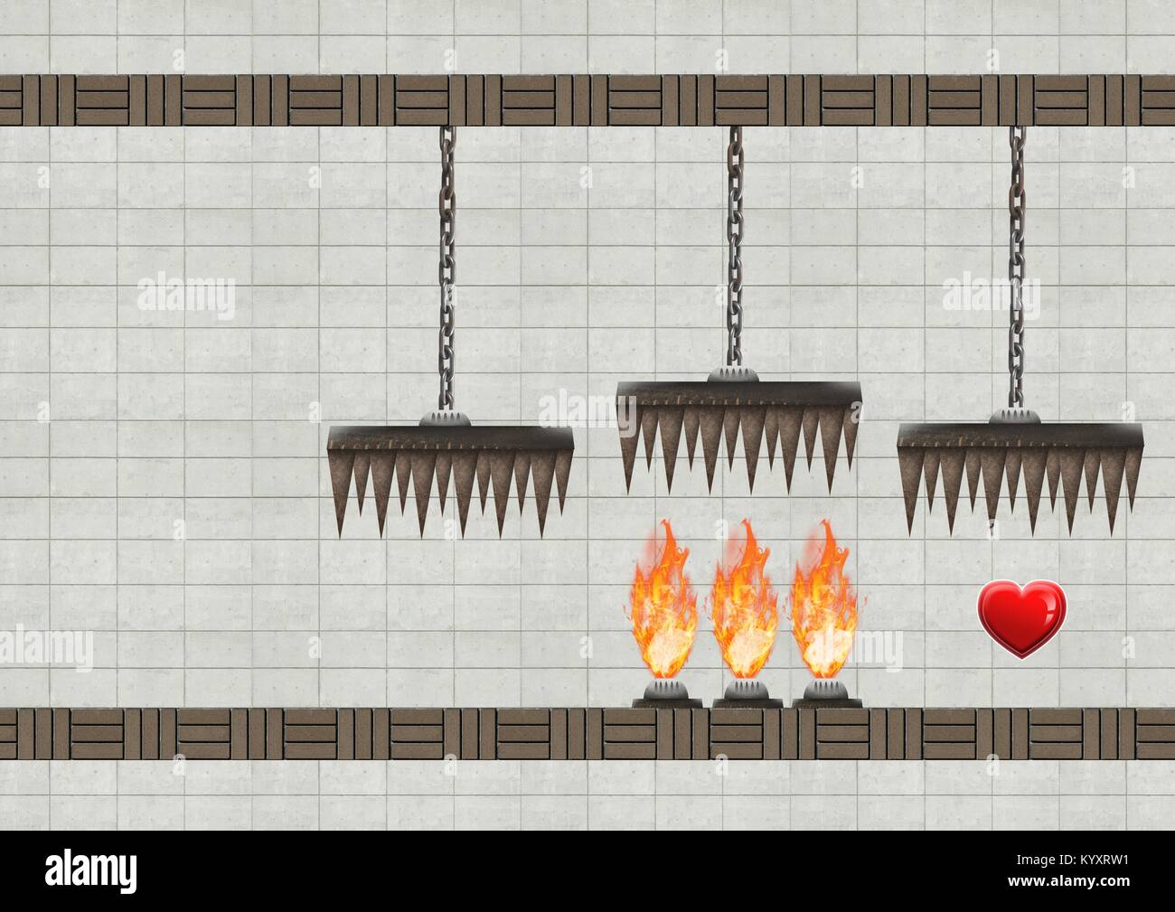 Computer Game Level with traps and heart Stock Photo - Alamy