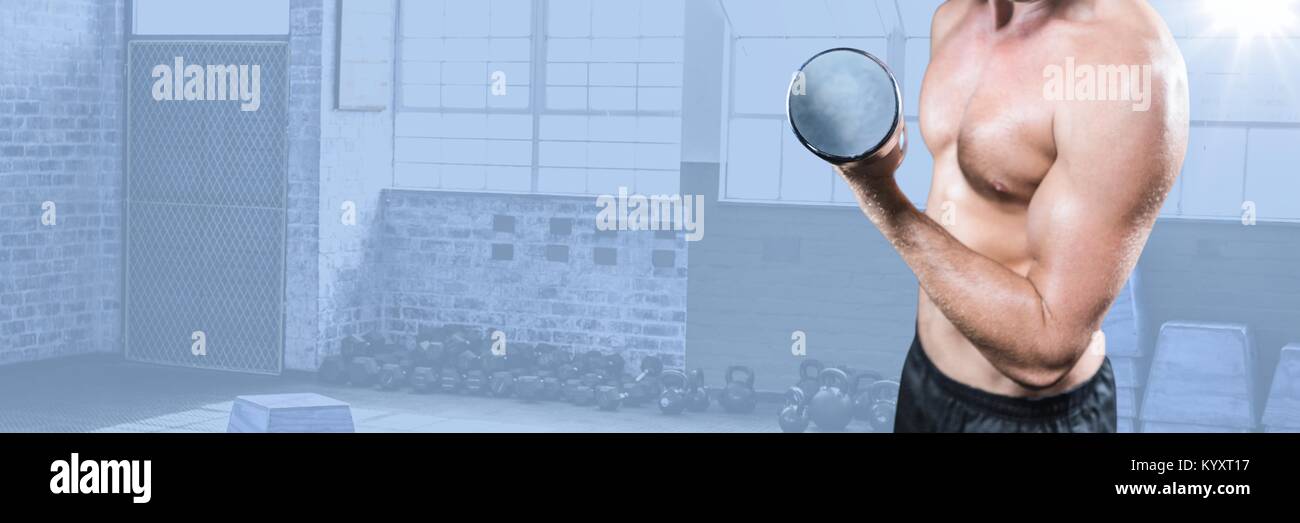 Fit strong Man in gym lifting weights Stock Photo - Alamy