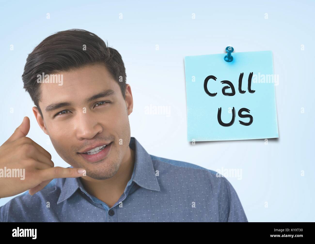 man smiling with ring me sign Stock Photo - Alamy