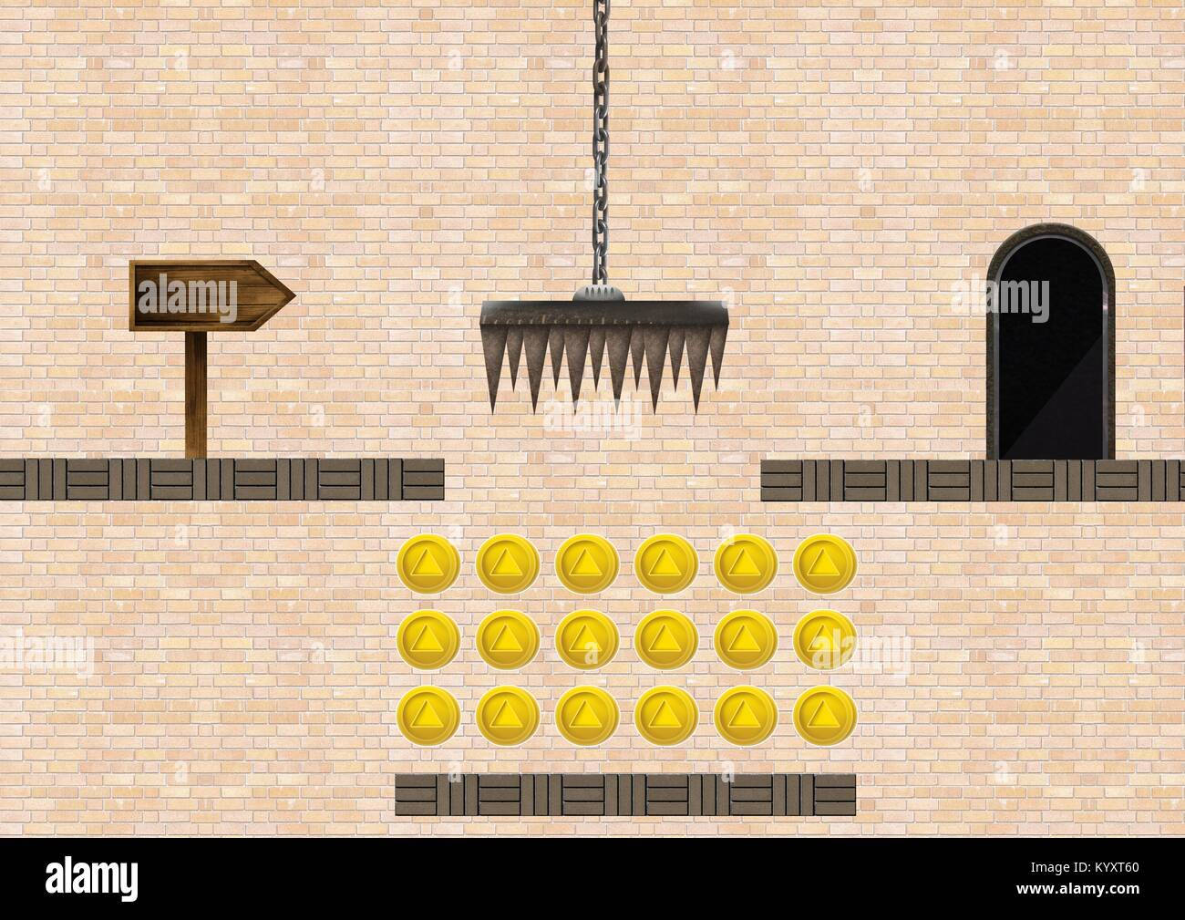 Computer Game Level with coins and trap Stock Photo - Alamy