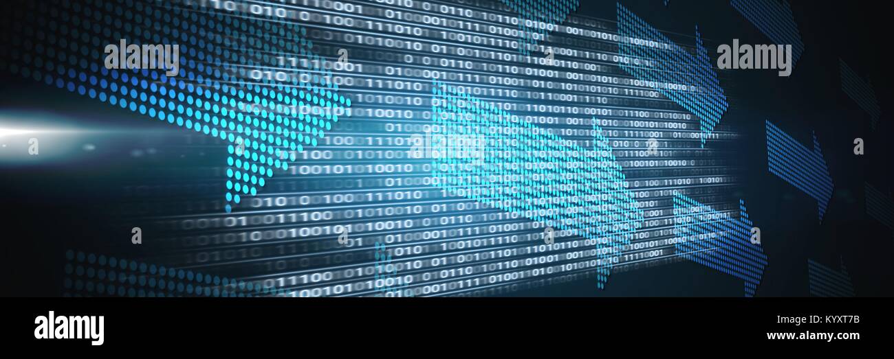 Code binary interface and blue arrows background Stock Photo - Alamy
