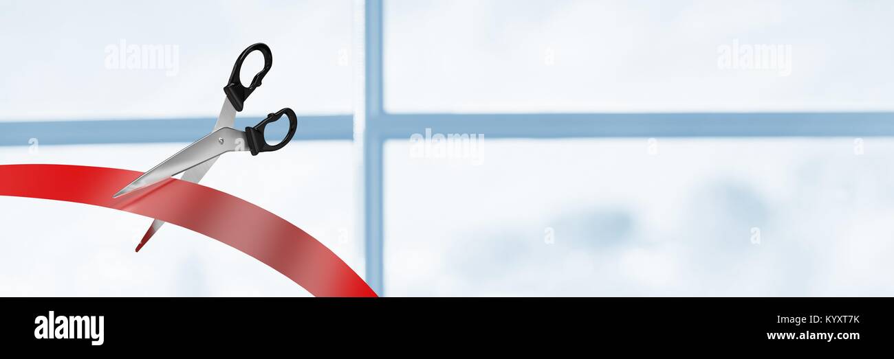 Scissors cutting ribbon with window Stock Photo - Alamy