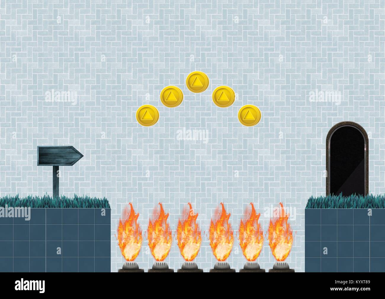 Computer Game Level with coins and traps Stock Photo - Alamy