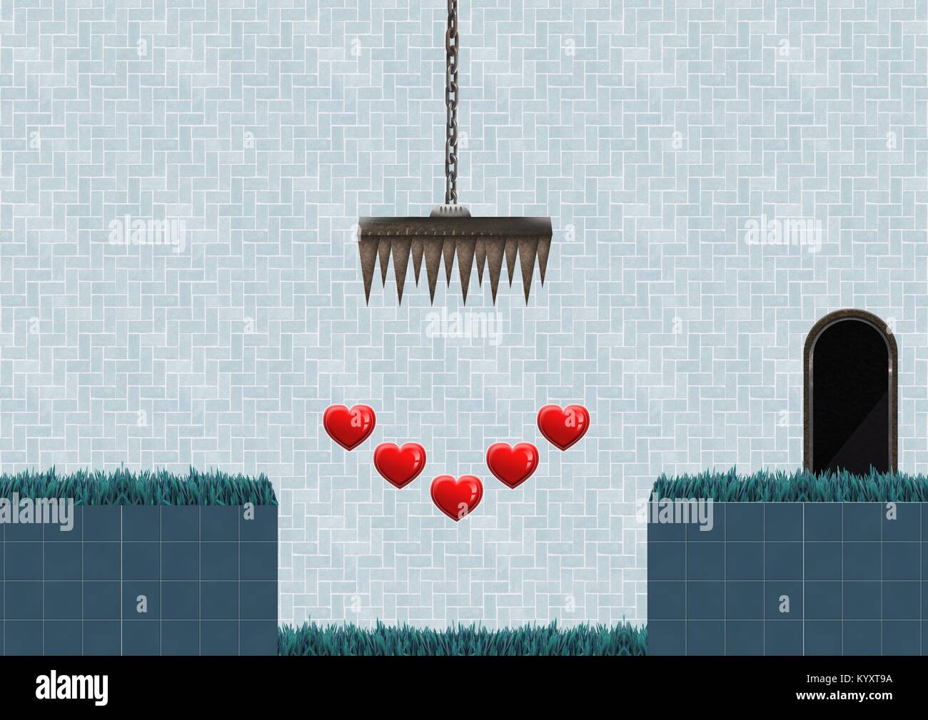 Computer Game Level with hearts and traps Stock Photo - Alamy