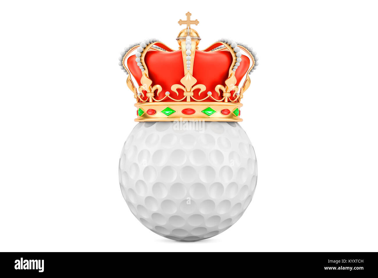 Golf ball with royal crown, 3D rendering isolated on white background ...