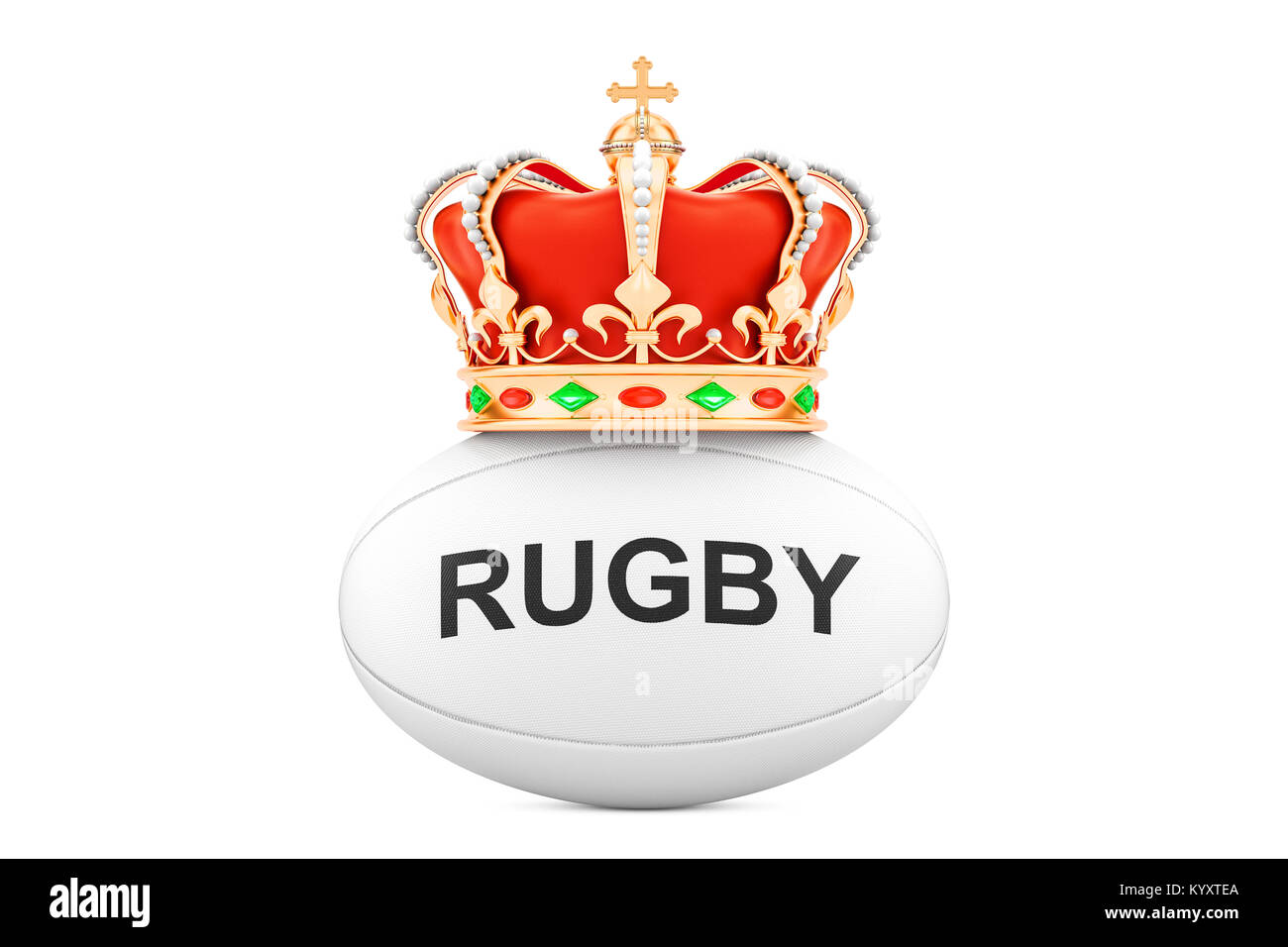 Rugby ball with royal crown, 3D rendering isolated on white background ...