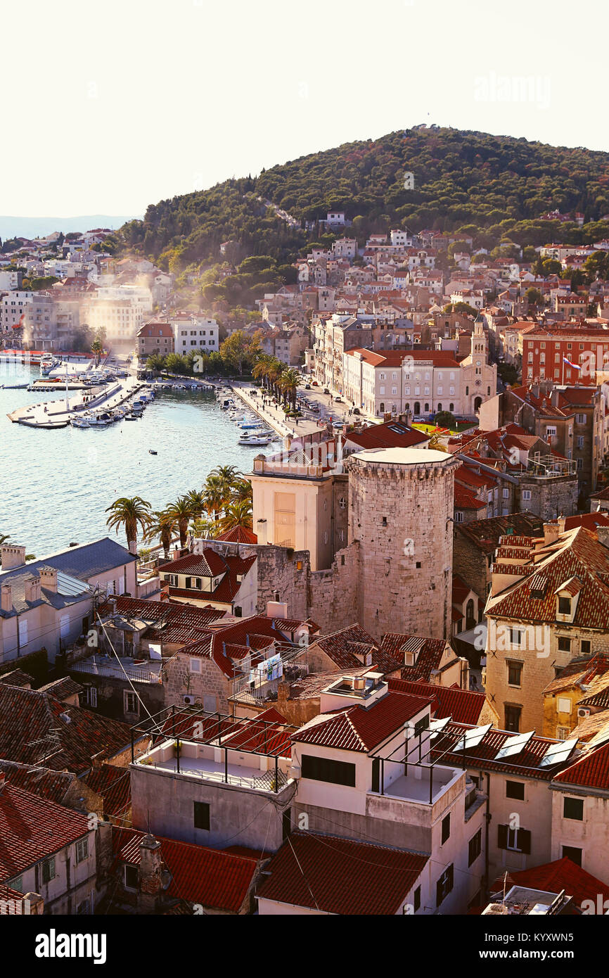 High angle view of buildings in town Stock Photo - Alamy