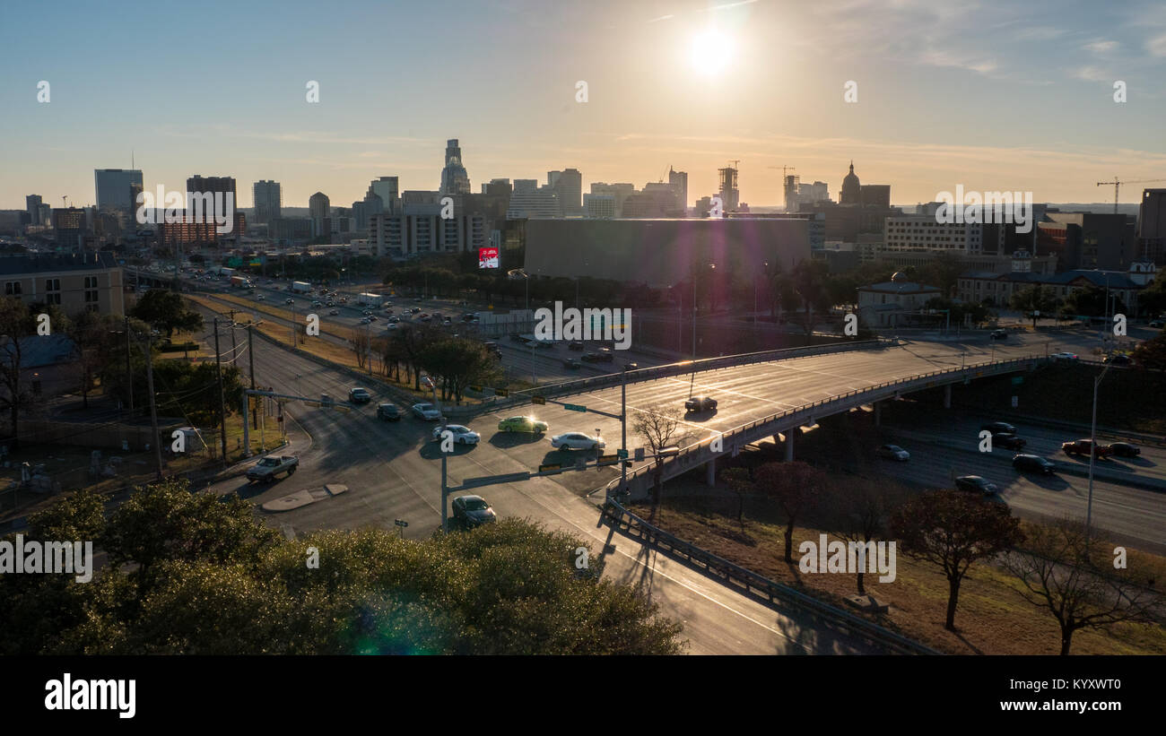 Highway Overpass with Downtown Austin Texas in the background Stock ...
