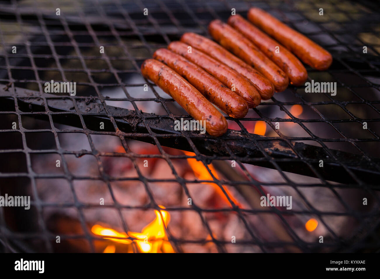 Close up sausages on barbecue hi-res stock photography and images - Alamy