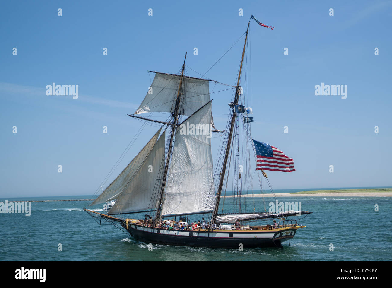 June 25, 2017 Nantucket Massachusetts - A sailboat sails out of ...