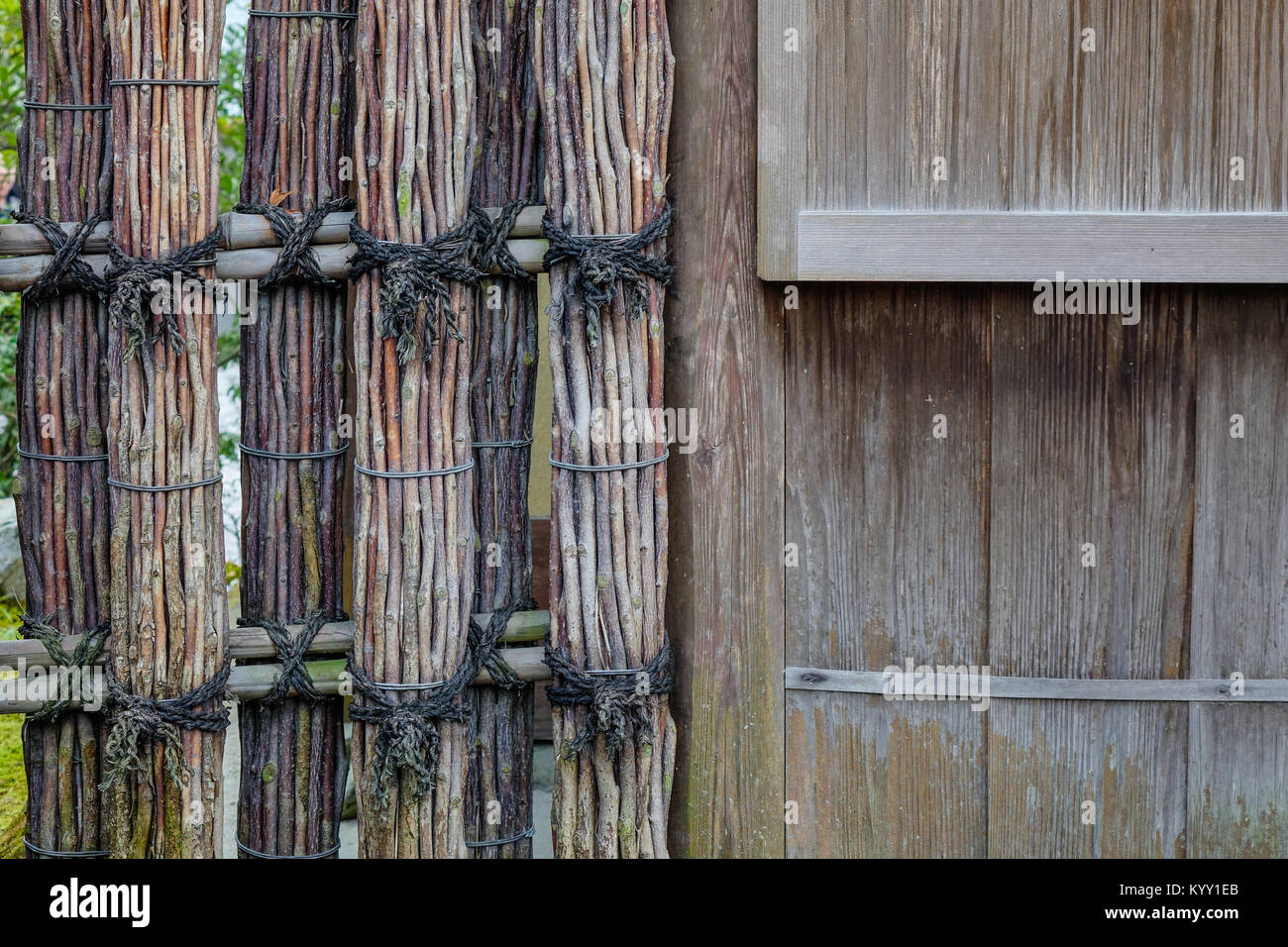 Wooden fence of an ancient Shinto Shrine in Kyoto, Japan Stock Photo ...