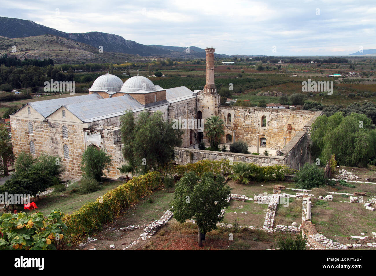 Isabey mosque amd ruins of Saint John basilica in Selcuk, Turkey Stock ...