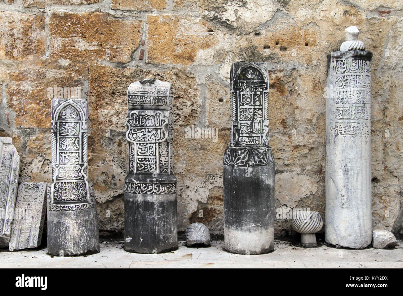 Marble columns and sandstone wall in mosque, Turkey Stock Photo - Alamy