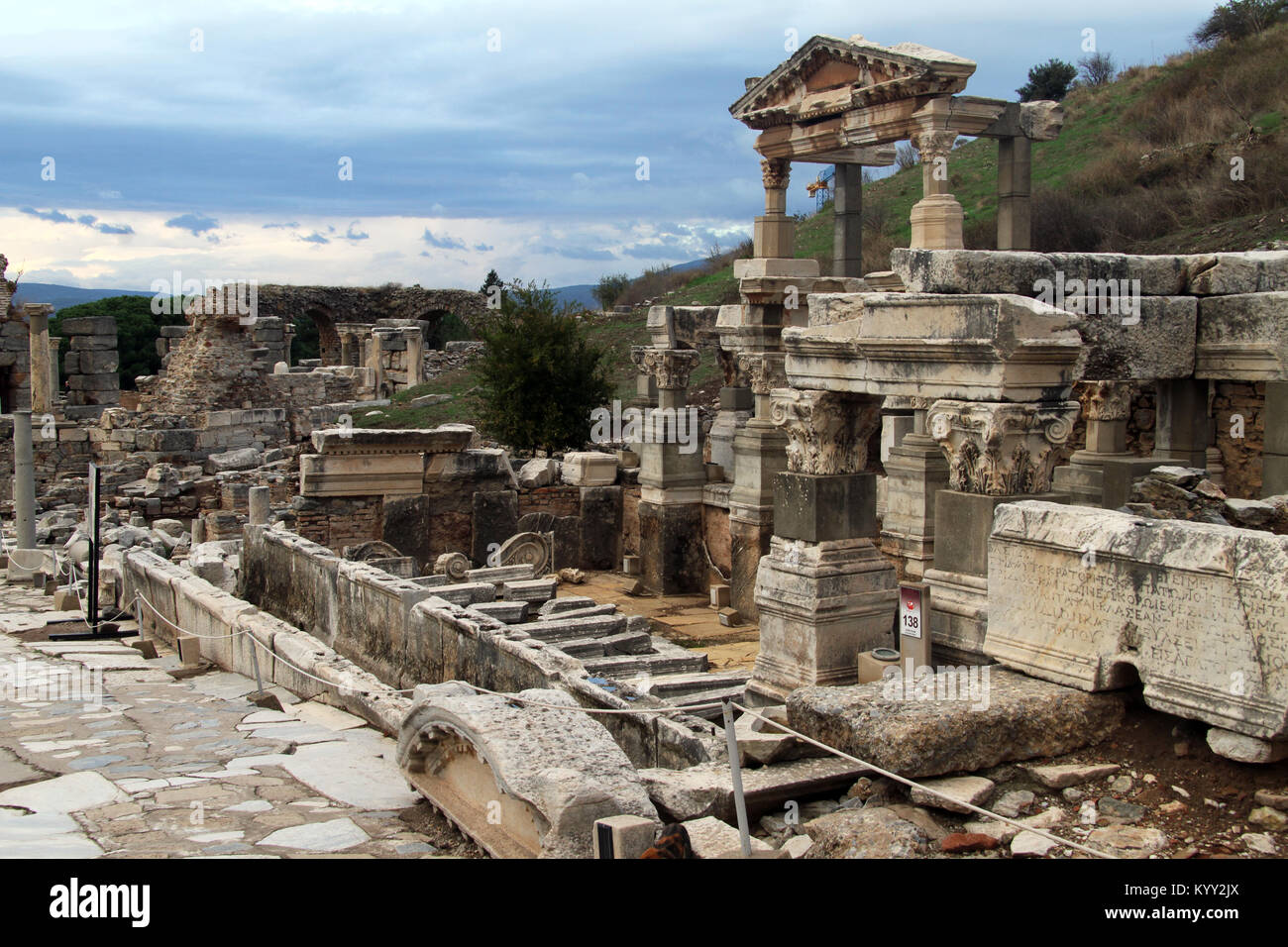 Marble street and ruins of temple in Ephesus, Turkey Stock Photo - Alamy
