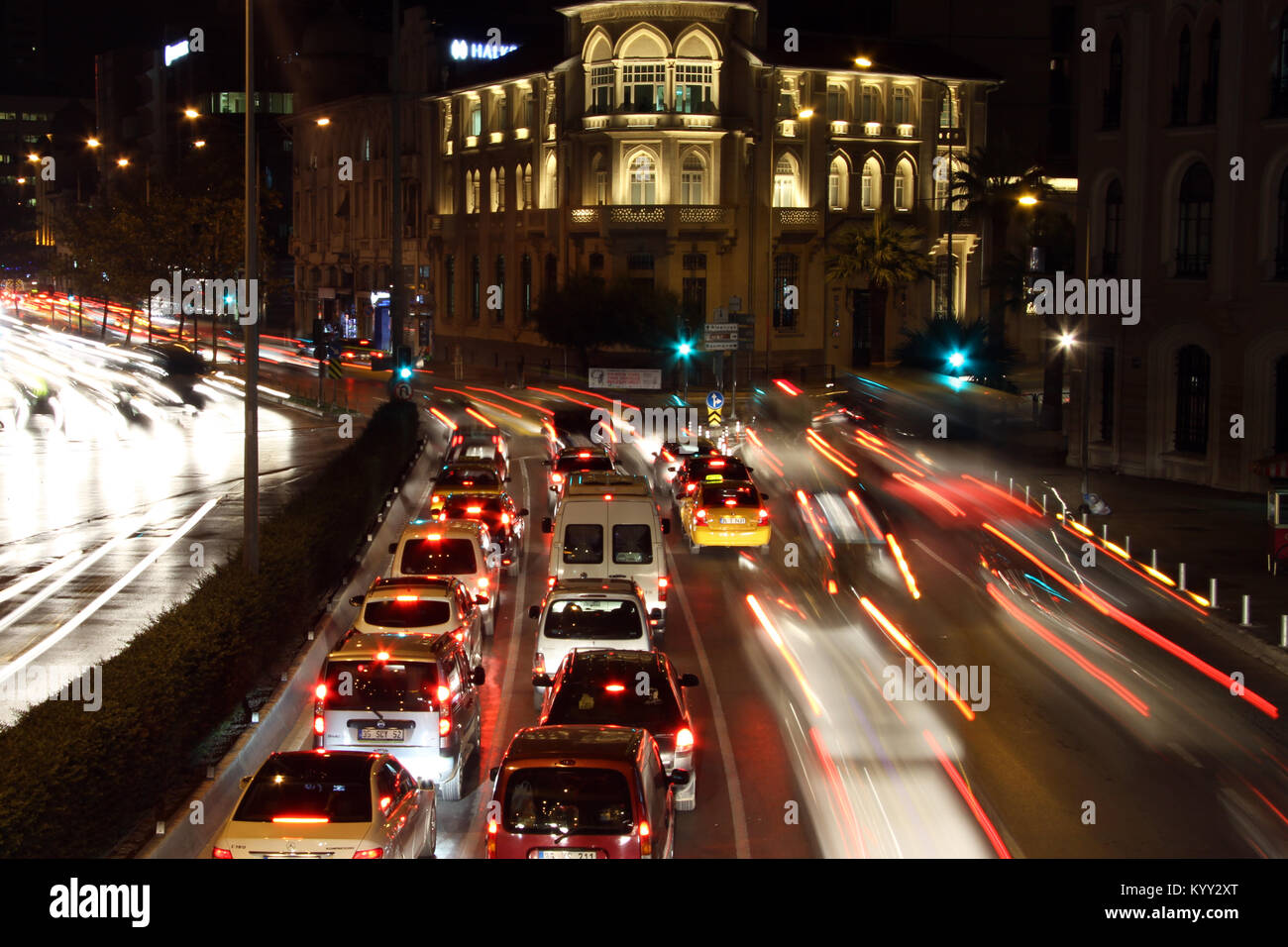 Cars on the night road in Izmir, Turkey Stock Photo - Alamy