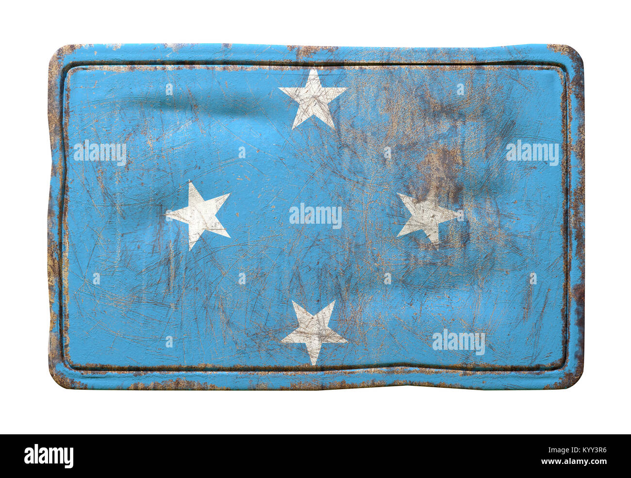 3d rendering of a Micronesia flag over a rusty metallic plate. Isolated ...