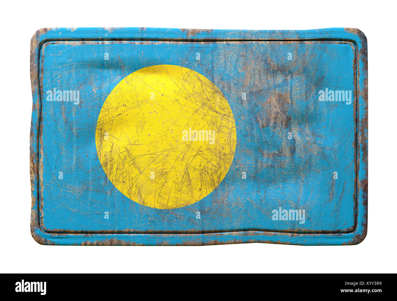3d rendering of a Palau flag over a rusty metallic plate. Isolated on white background Stock ...