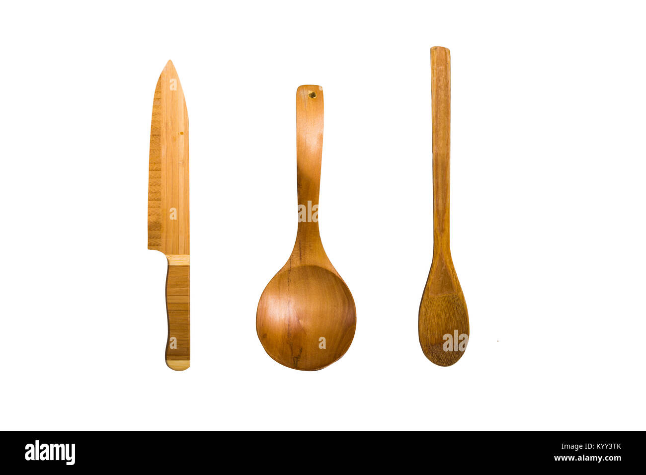Wooden kitchen tools, serving stuff like knife and spoons, isolated on ...
