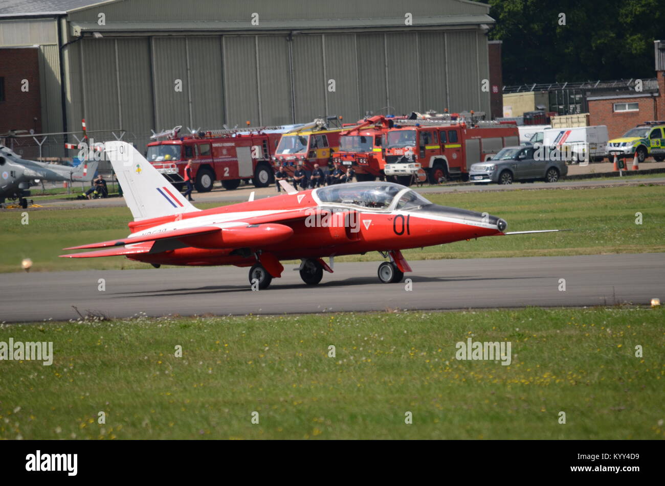 a Folland Gnat jet trainer taxies at Wings & Wheels, Dunsfold Stock ...