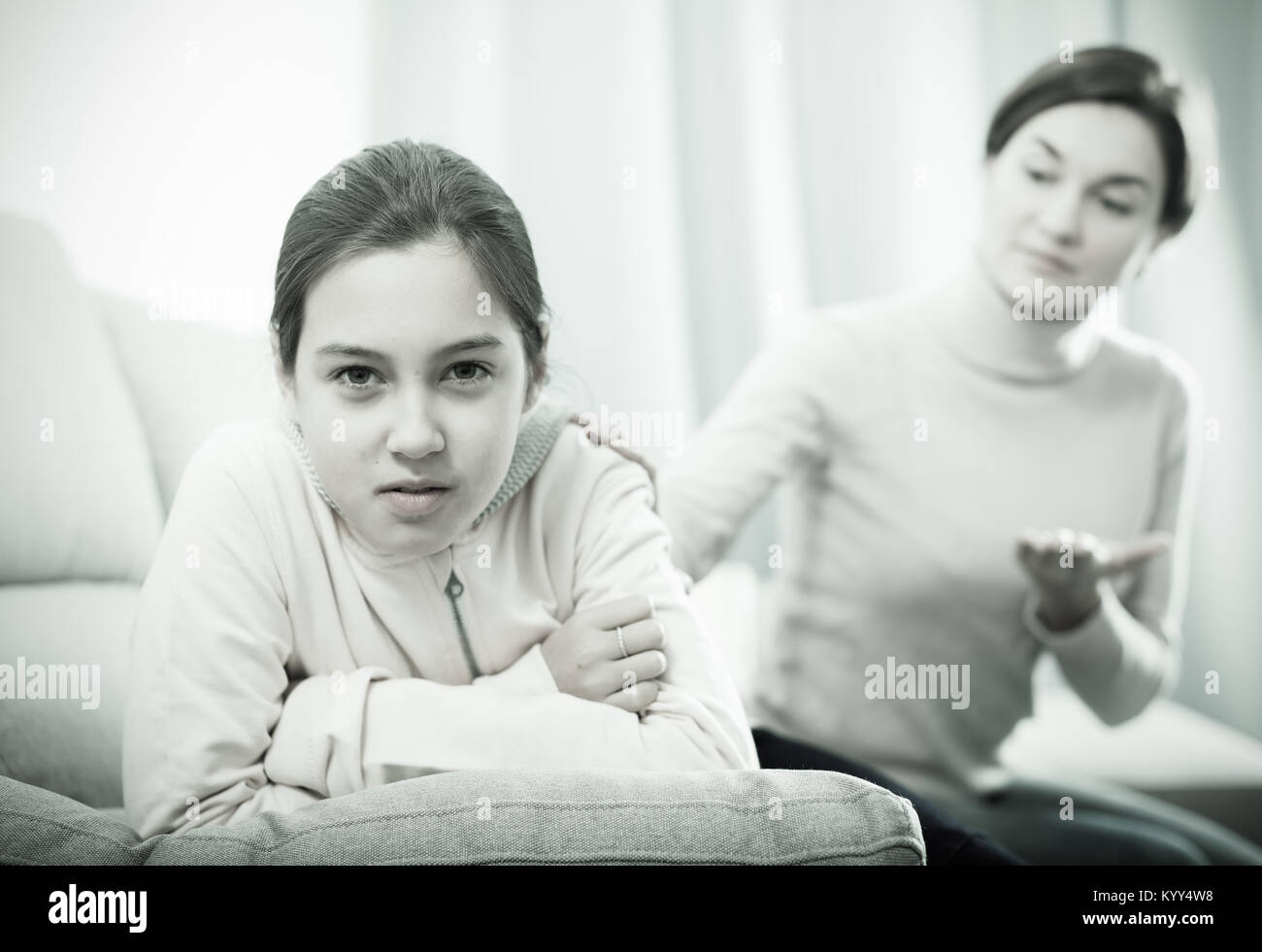 Young mother reprimands her daughter for wrong acts and bad behavior Stock Photo - Alamy