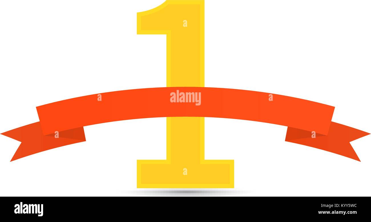 Gold number one red ribbon on white background. Vector illustration ...