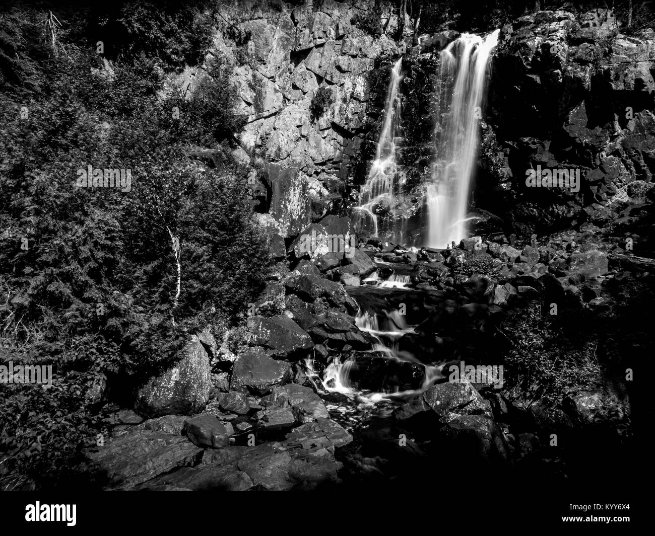 Beautiful nature forests mountains landscape Black and White Stock ...