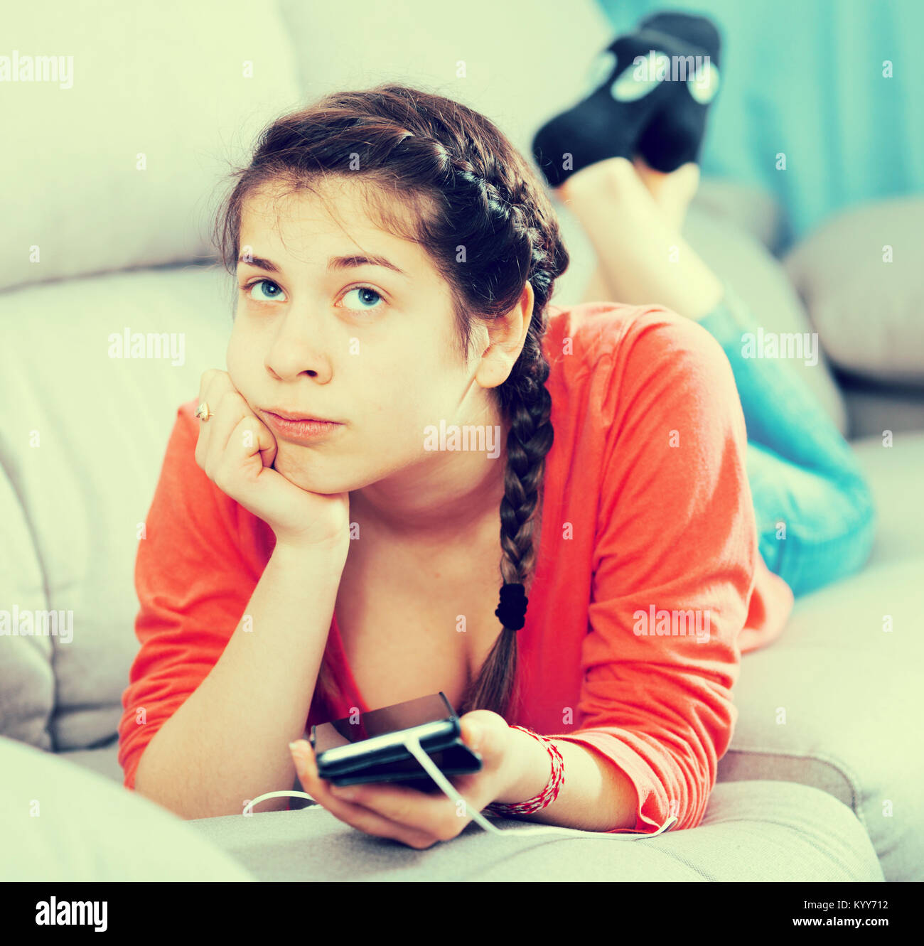 Young teenage girl having problems and depression at home Stock Photo ...