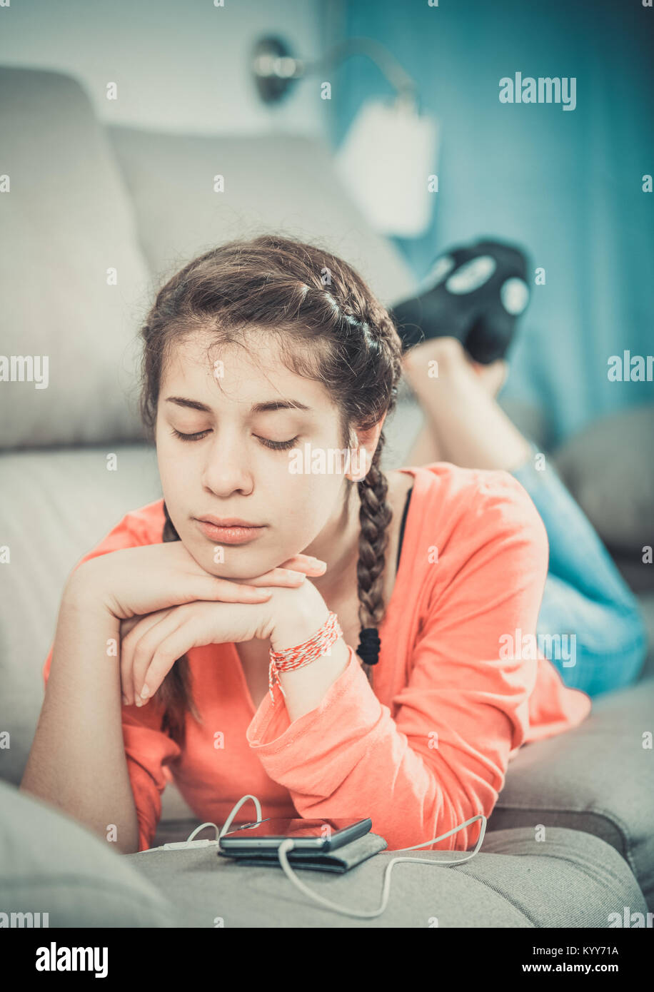 Young teenage girl having problems and depression at home Stock Photo ...