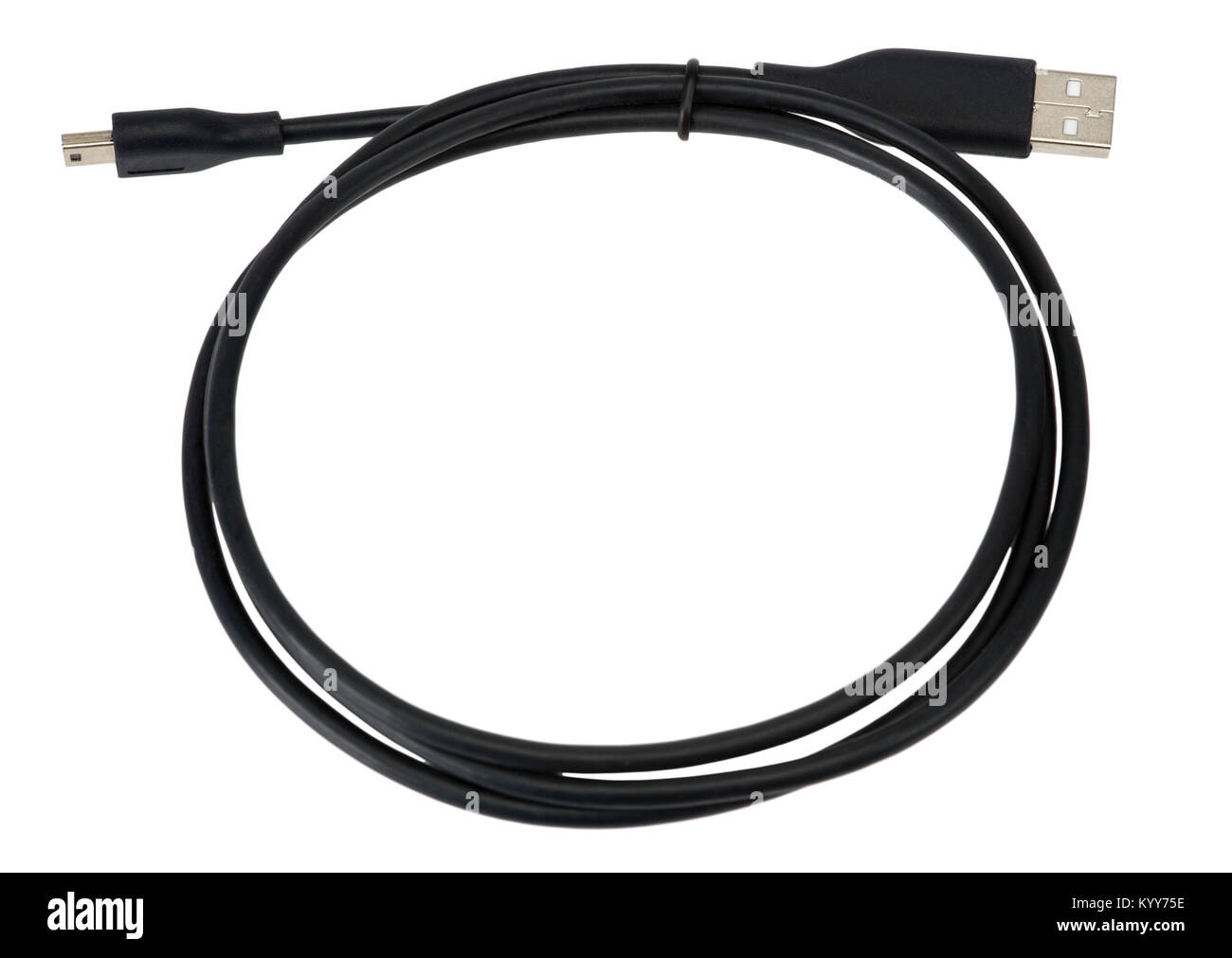 Coiled new USB computer component connecting cable isolated on white ...