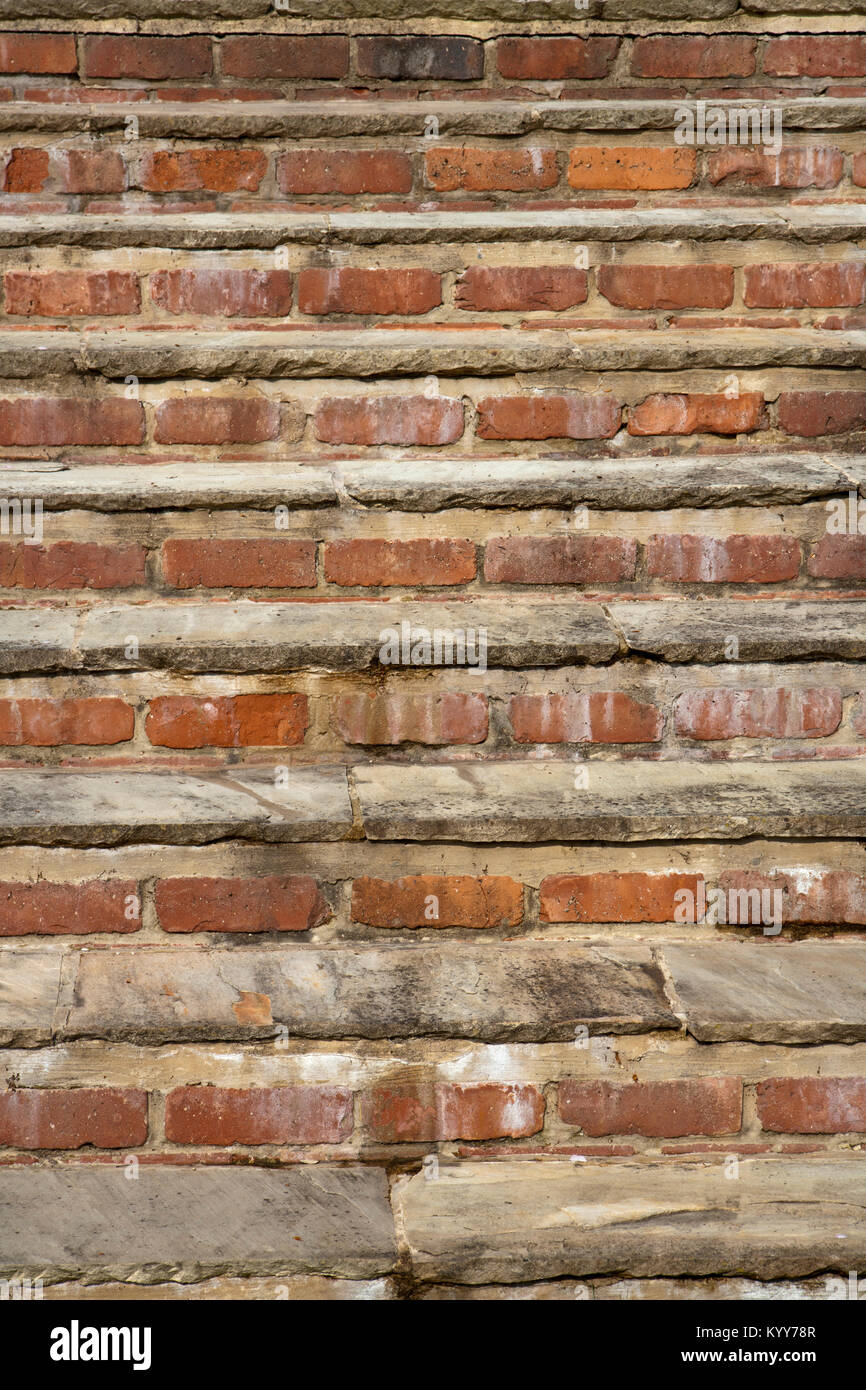 Rustic stone slab and red brick steps pattern Stock Photo - Alamy
