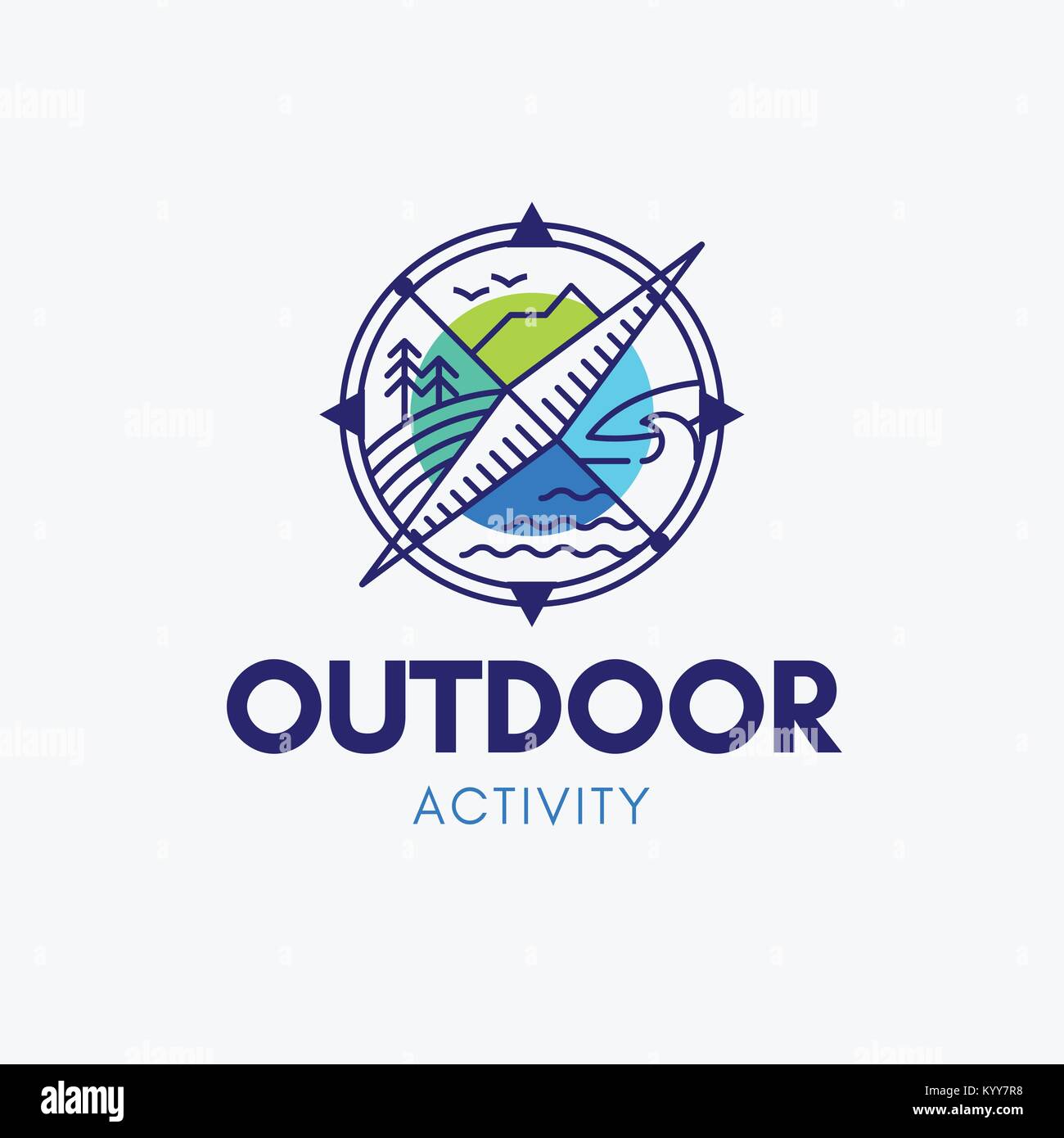 Outdoor Activity Logo Template icon symbol with compass and environment ...