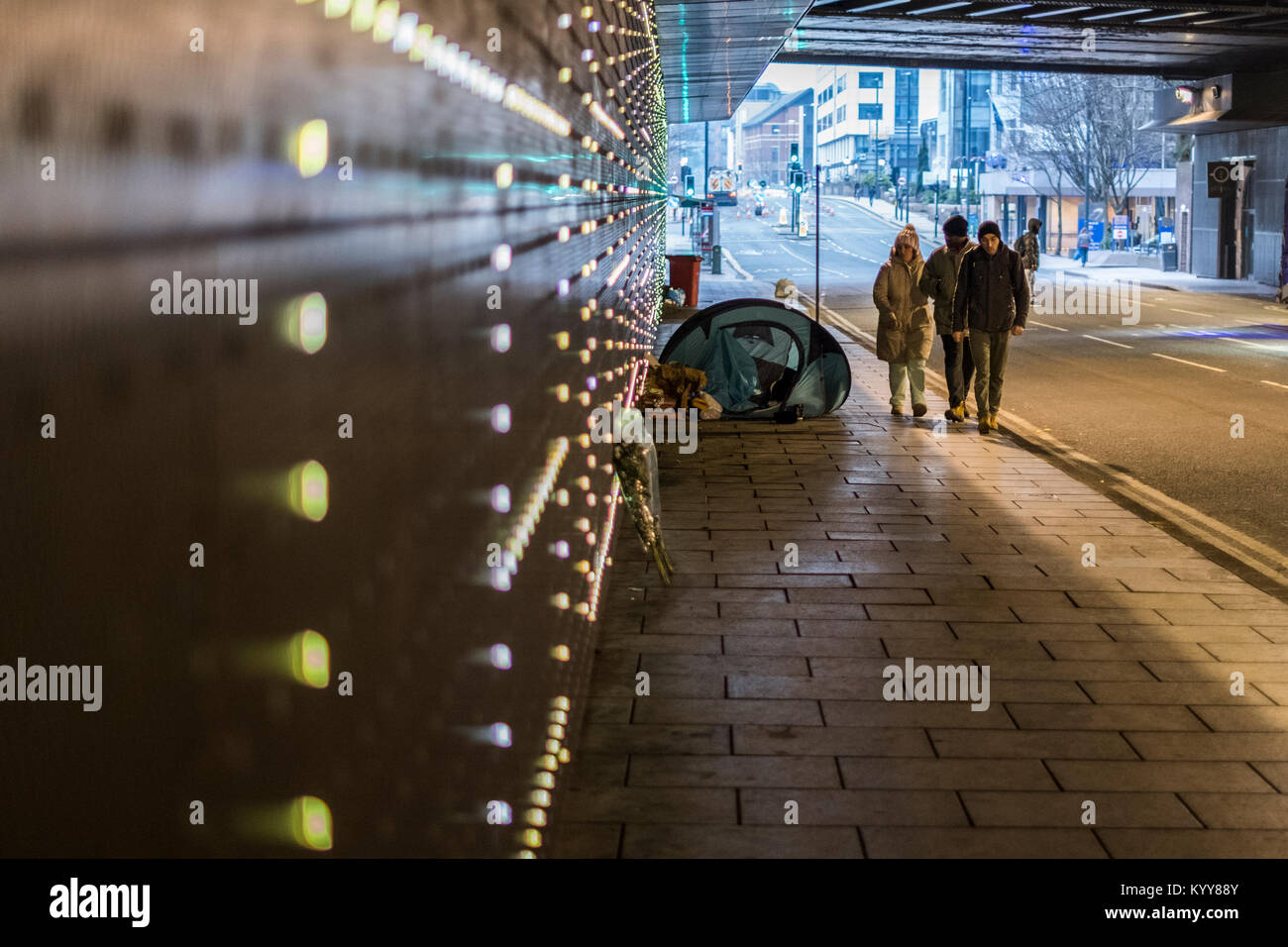 Homeless sleeping inside a tent in Leeds, City Centre, West Yorkshire ...