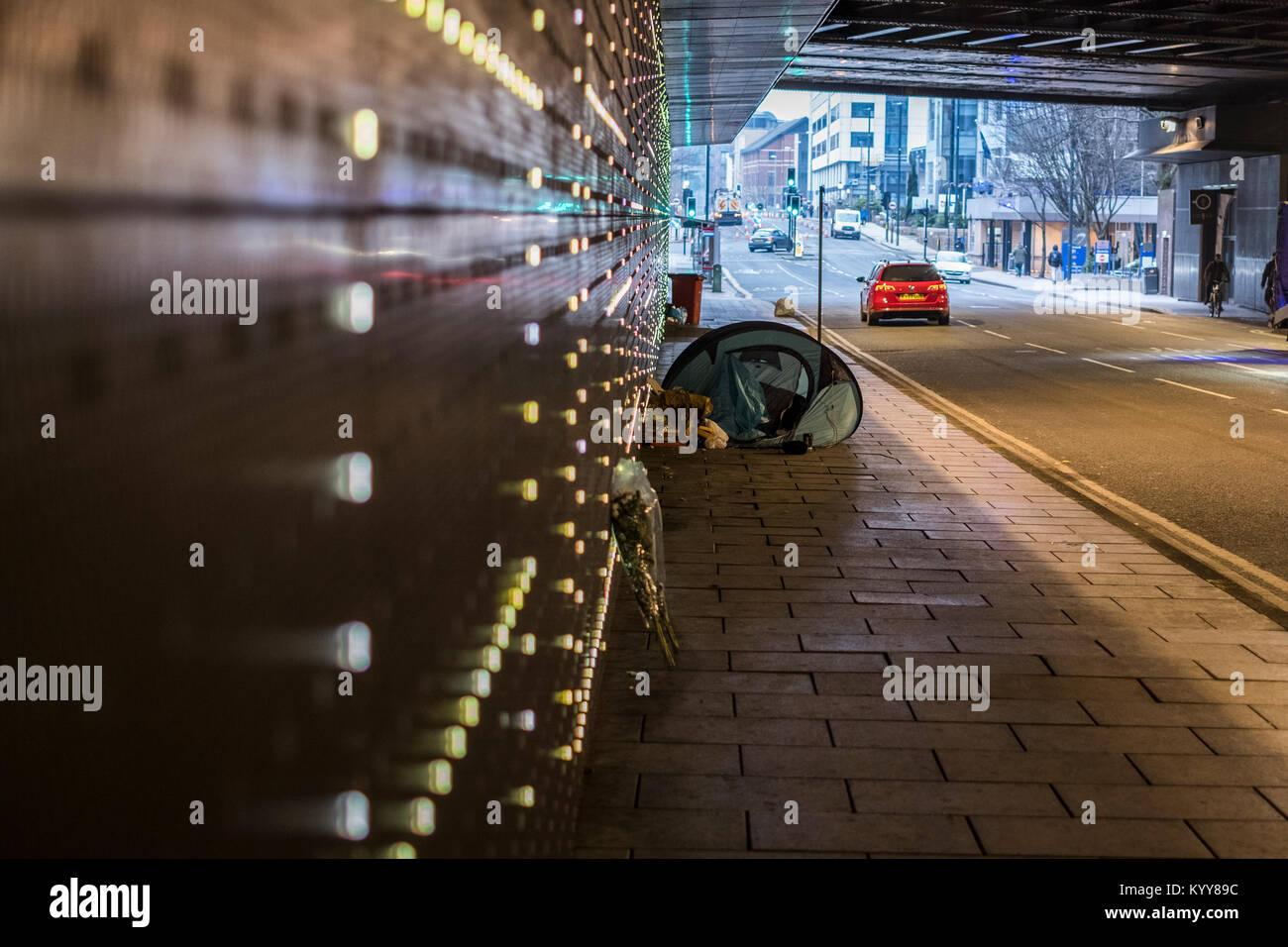 Homeless sleeping inside a tent in Leeds, City Centre, West Yorkshire ...
