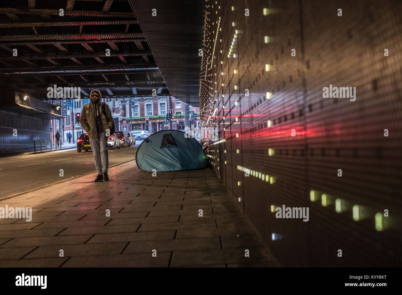 Homeless sleeping inside a tent in Leeds, City Centre, West Yorkshire ...
