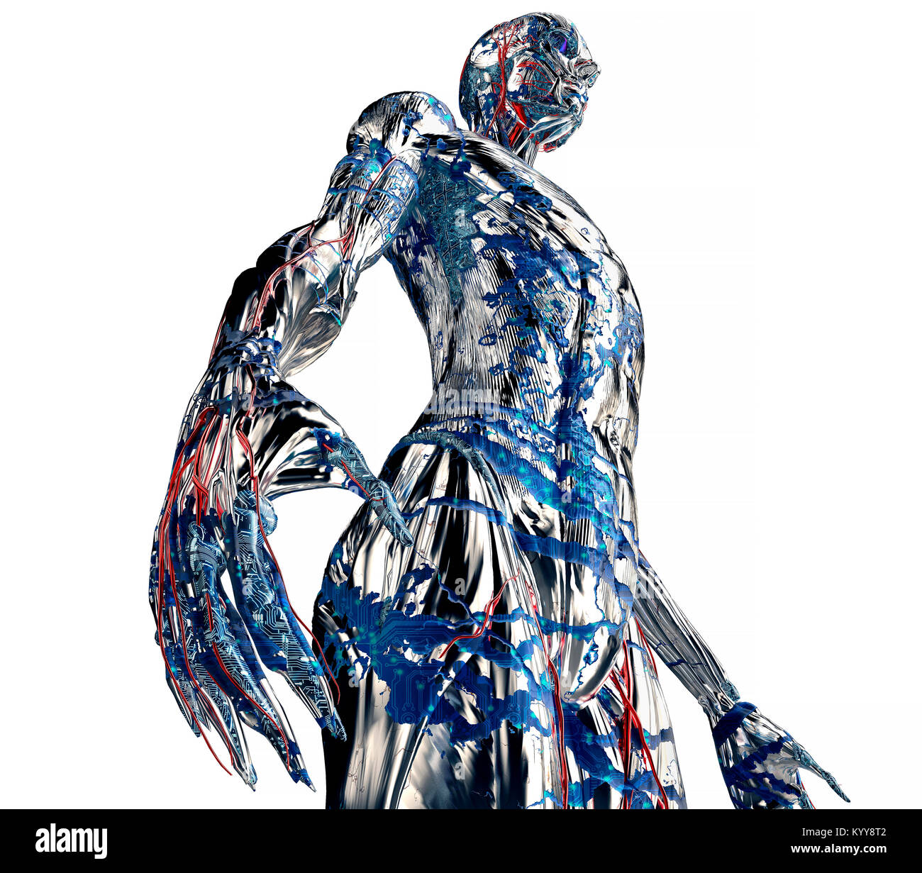 electronic man or male cyborg with white background,3D illustration ...