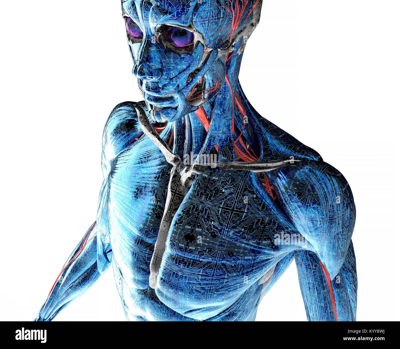 electronic man or male cyborg with white background,3D illustration ...