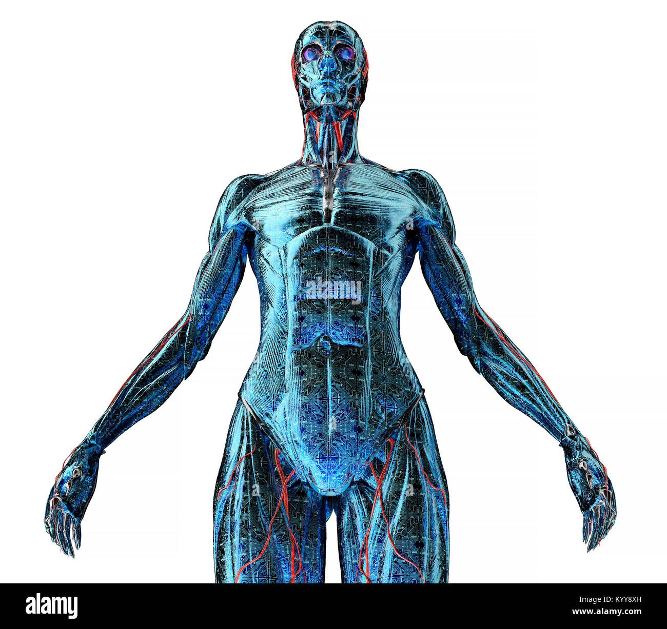 electronic man or male cyborg with white background,3D illustration ...