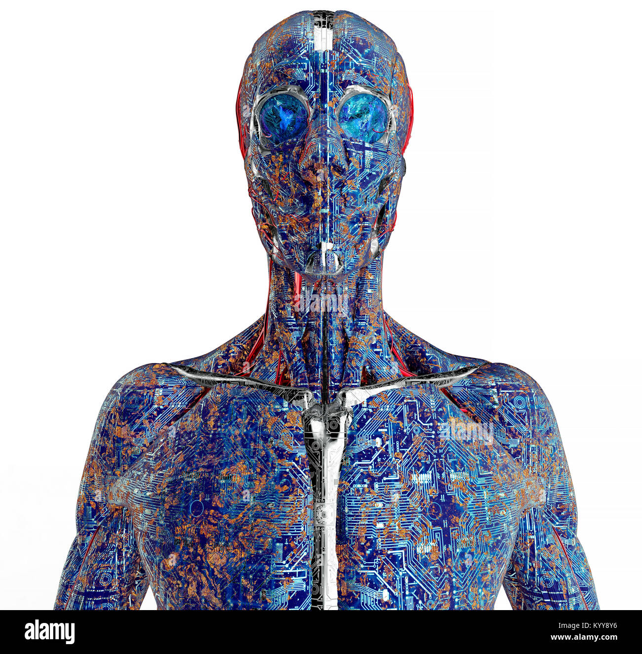 electronic man or male cyborg with white background,3D illustration ...