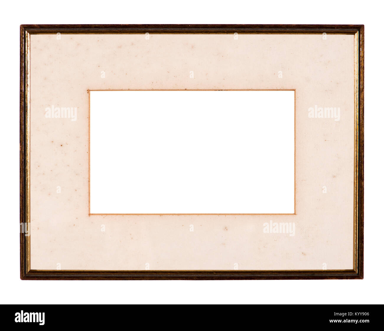 Empty picture frame isolated on white, landscape format with foxed ...