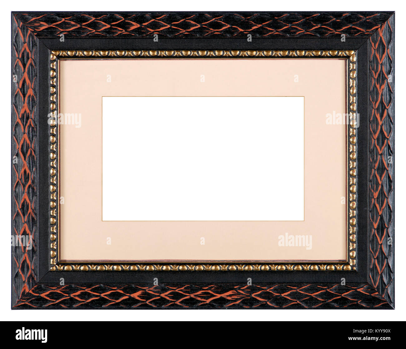 Empty picture frame isolated on white, in a decorative painted finish ...