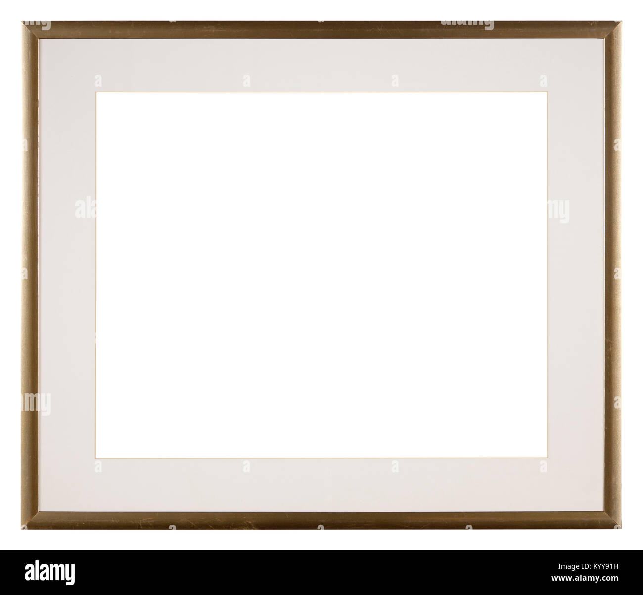 Empty picture frame isolated on white, simple contemporary gold finish ...