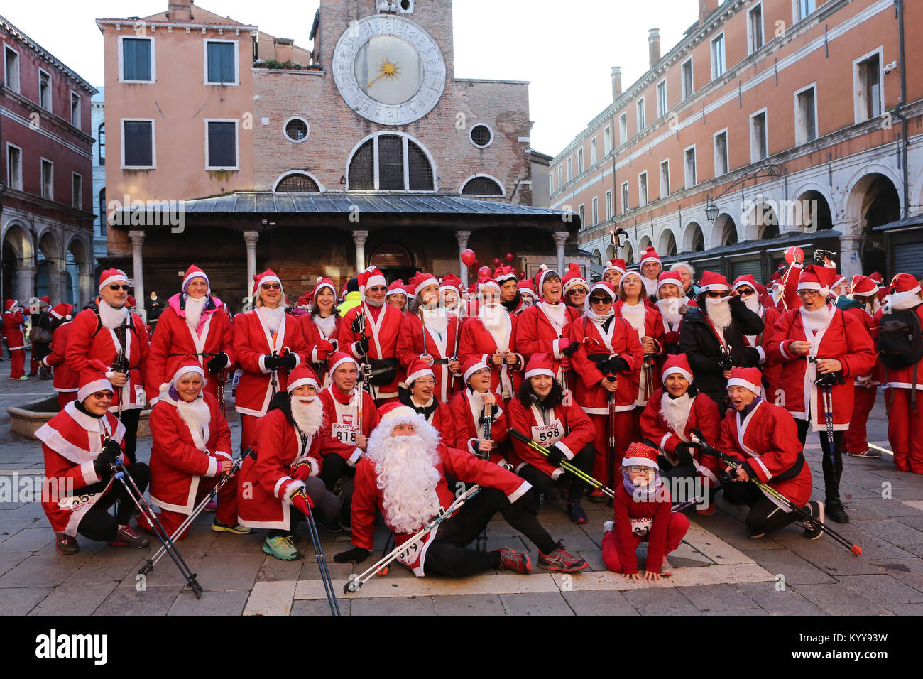 The traditional Santa Claus race in Venice, Italy, held in the splendid ...