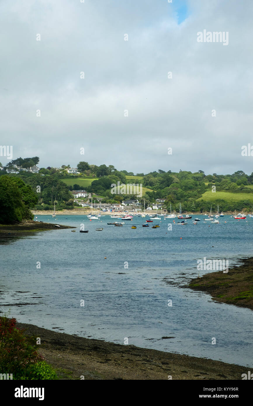 Looking across the Helford Estuary from the village of Helford at the ...