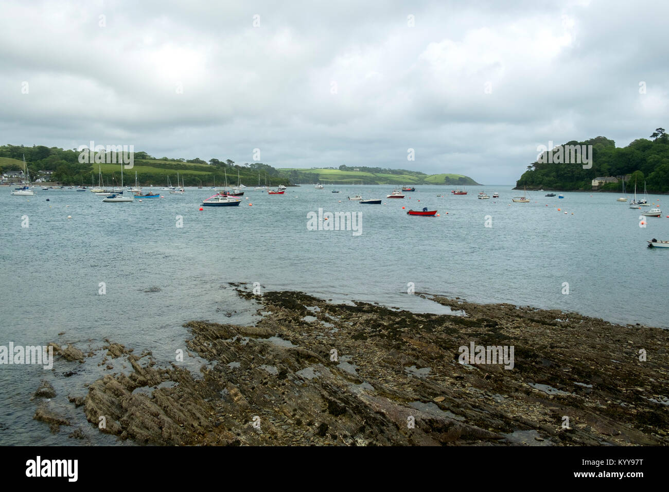 Looking across the Helford Estuary from the village of Helford at the ...