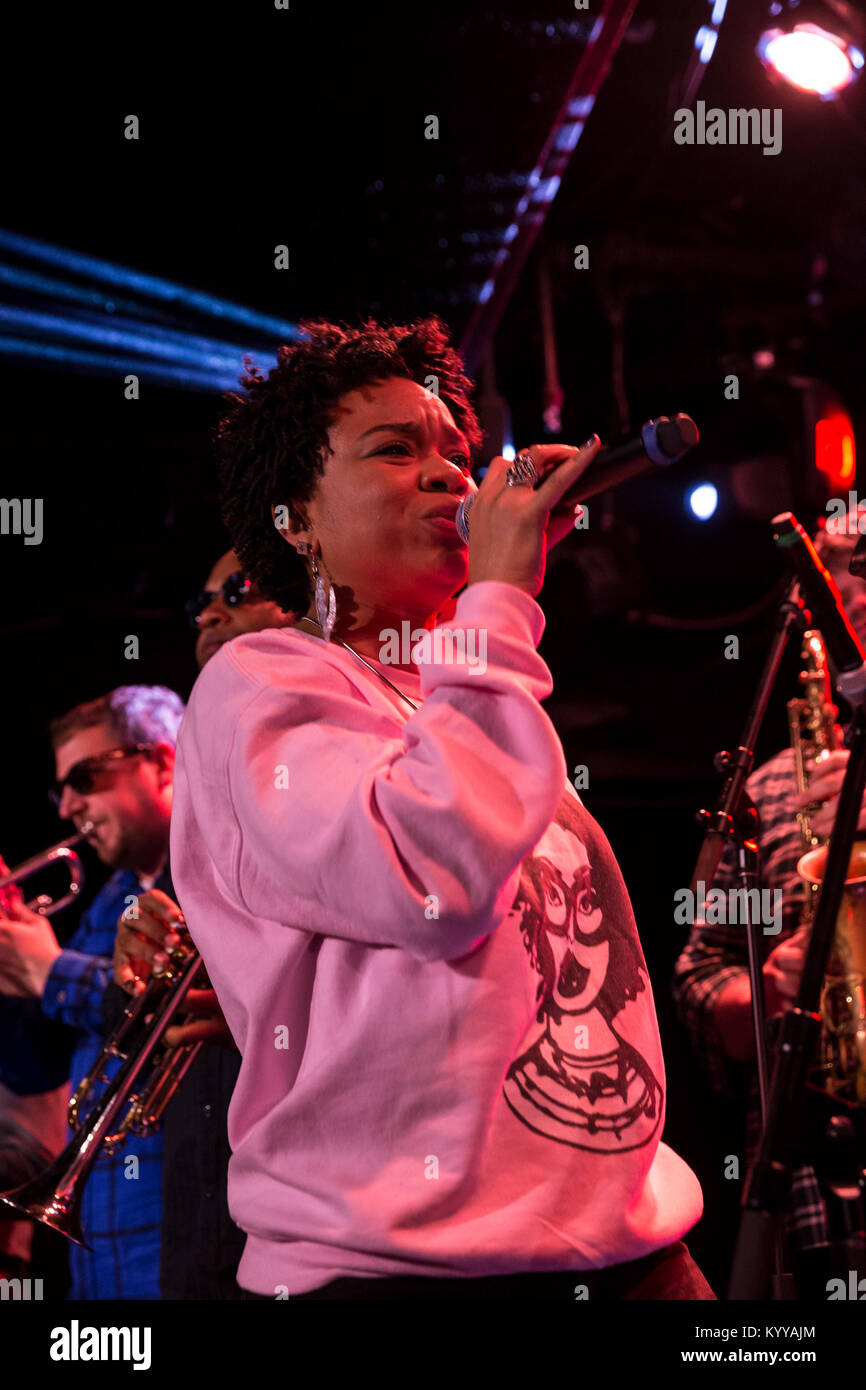 No BS! Brass band with singer Samantha Reed performs during 2018 New ...