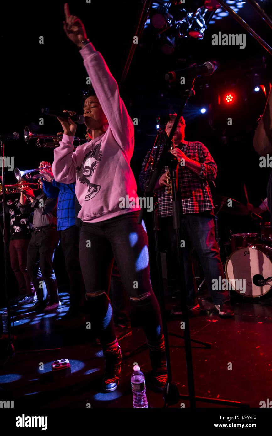 No BS! Brass band with singer Samantha Reed performs during 2018 New ...