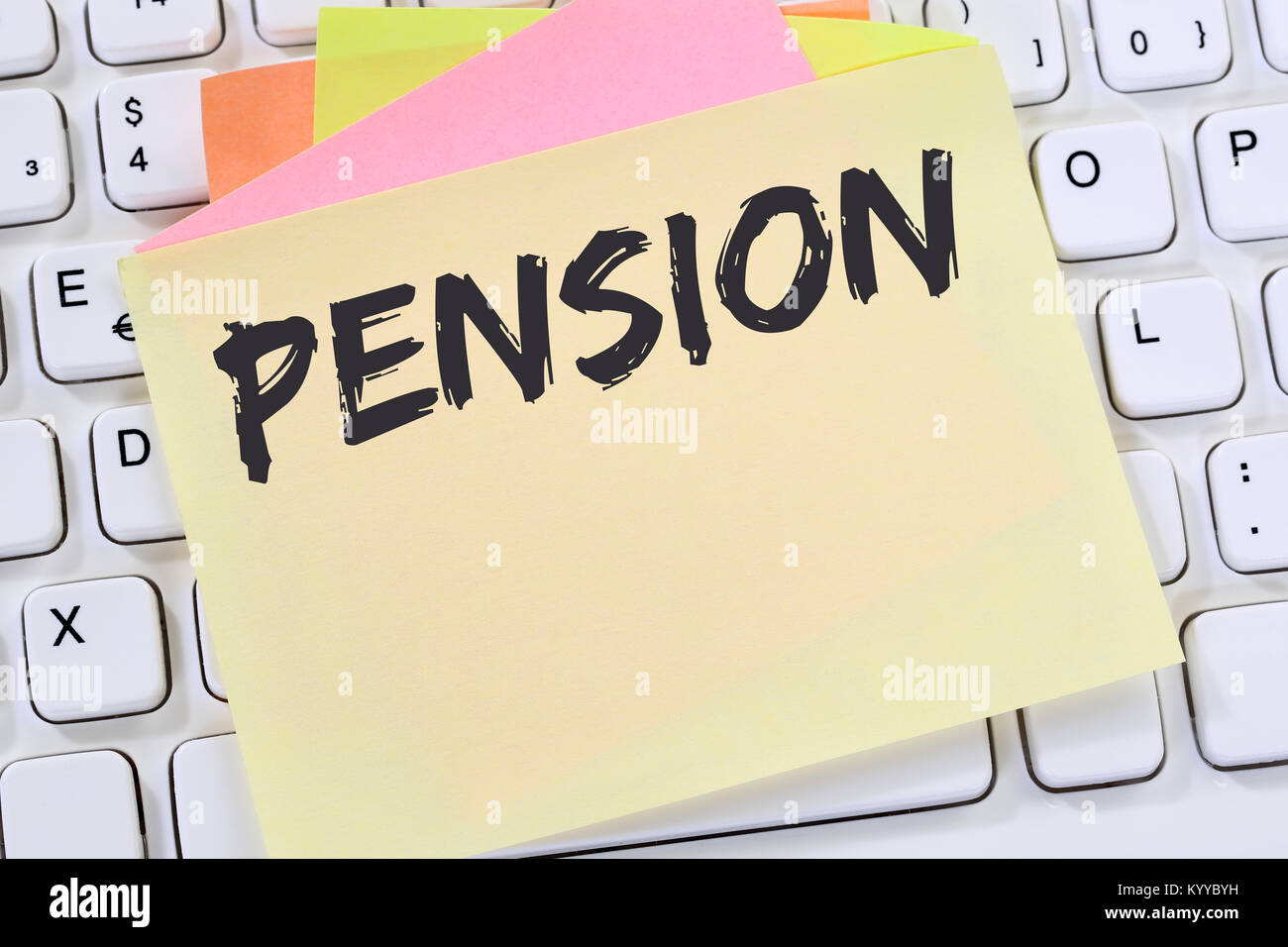 Pension retirement business concept note paper internet keyboard Stock ...
