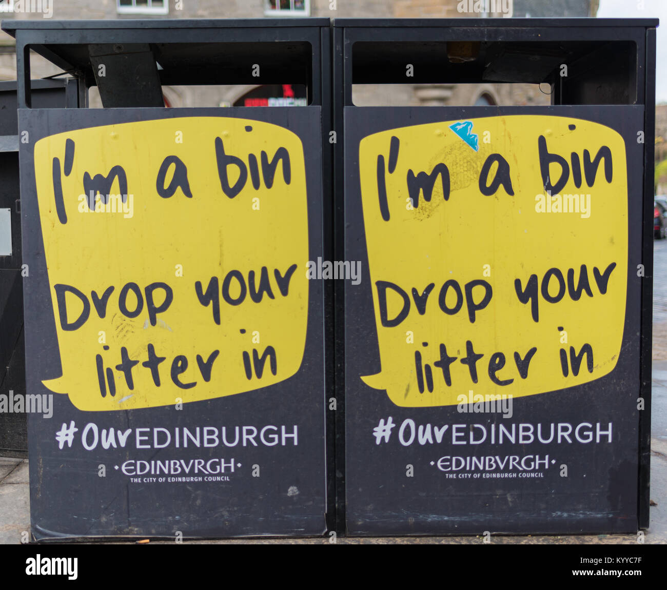 Two litter bins in Edinburgh Stock Photo - Alamy